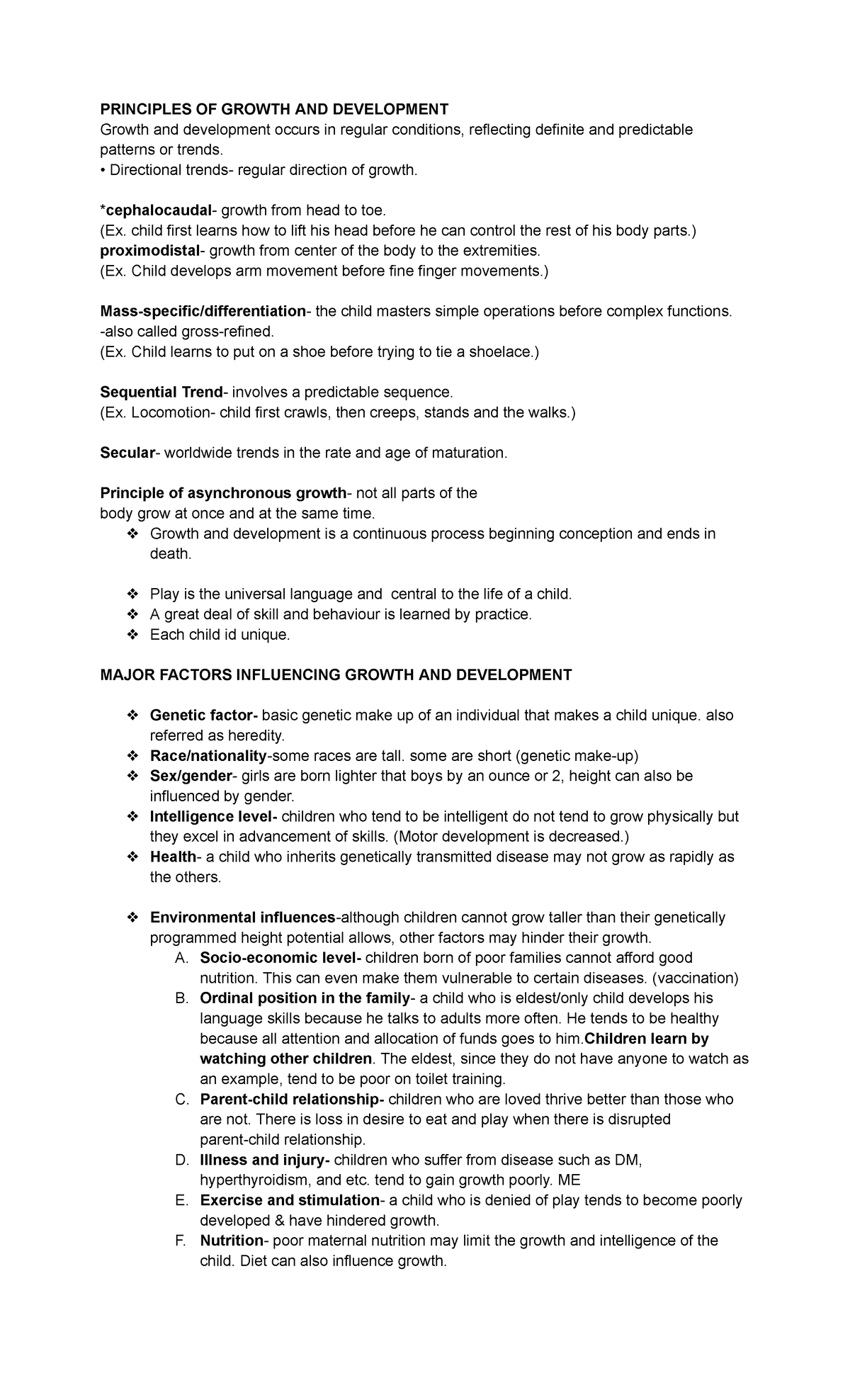 Pedia - Nursing - PRINCIPLES OF GROWTH AND DEVELOPMENT Growth and ...