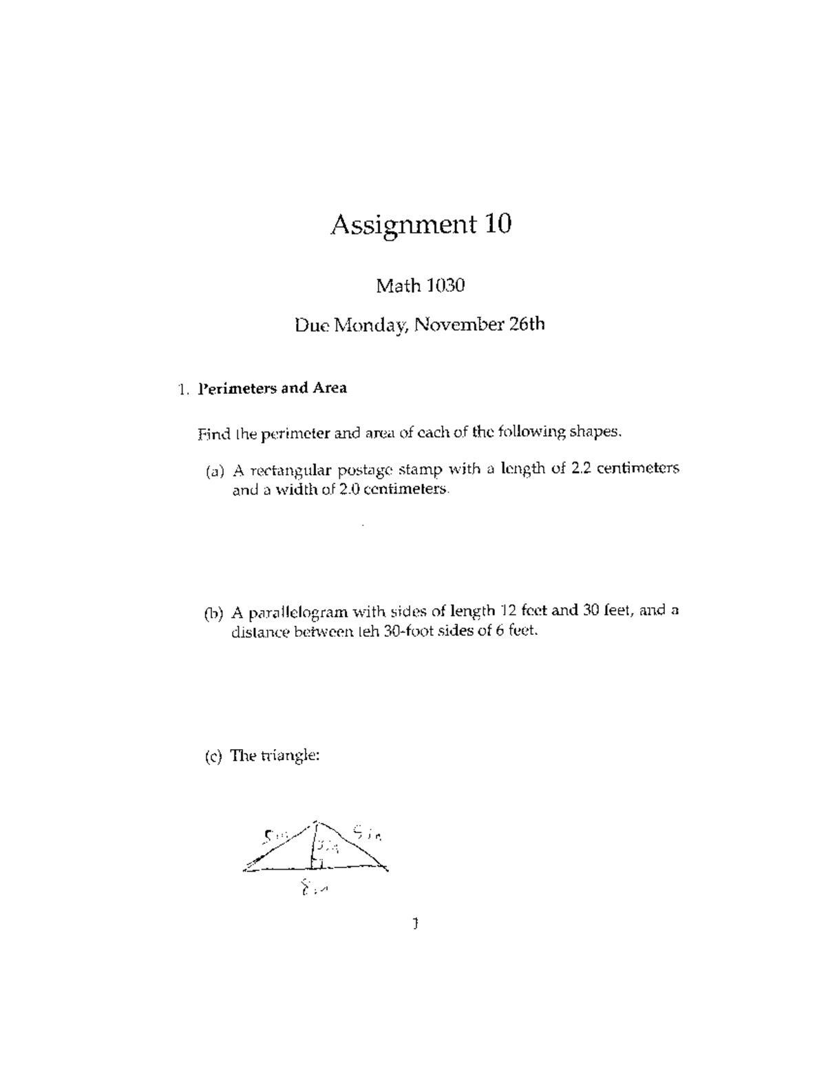 Seminar Assignments Assignment 10 With Solutions Assignment 10 Math 1030 Due Monday