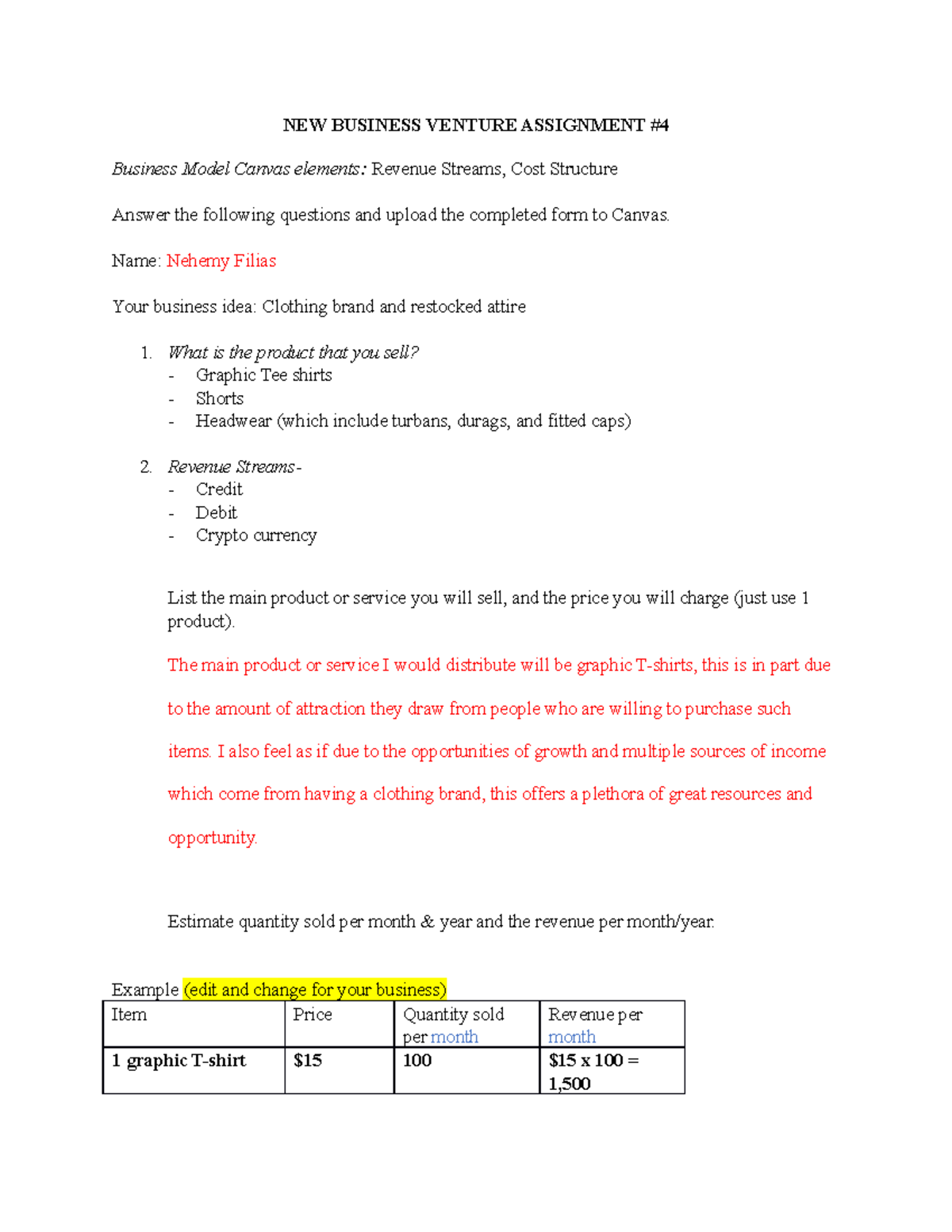 New Business Venture Assignment #4 12 - NEW BUSINESS VENTURE ASSIGNMENT ...
