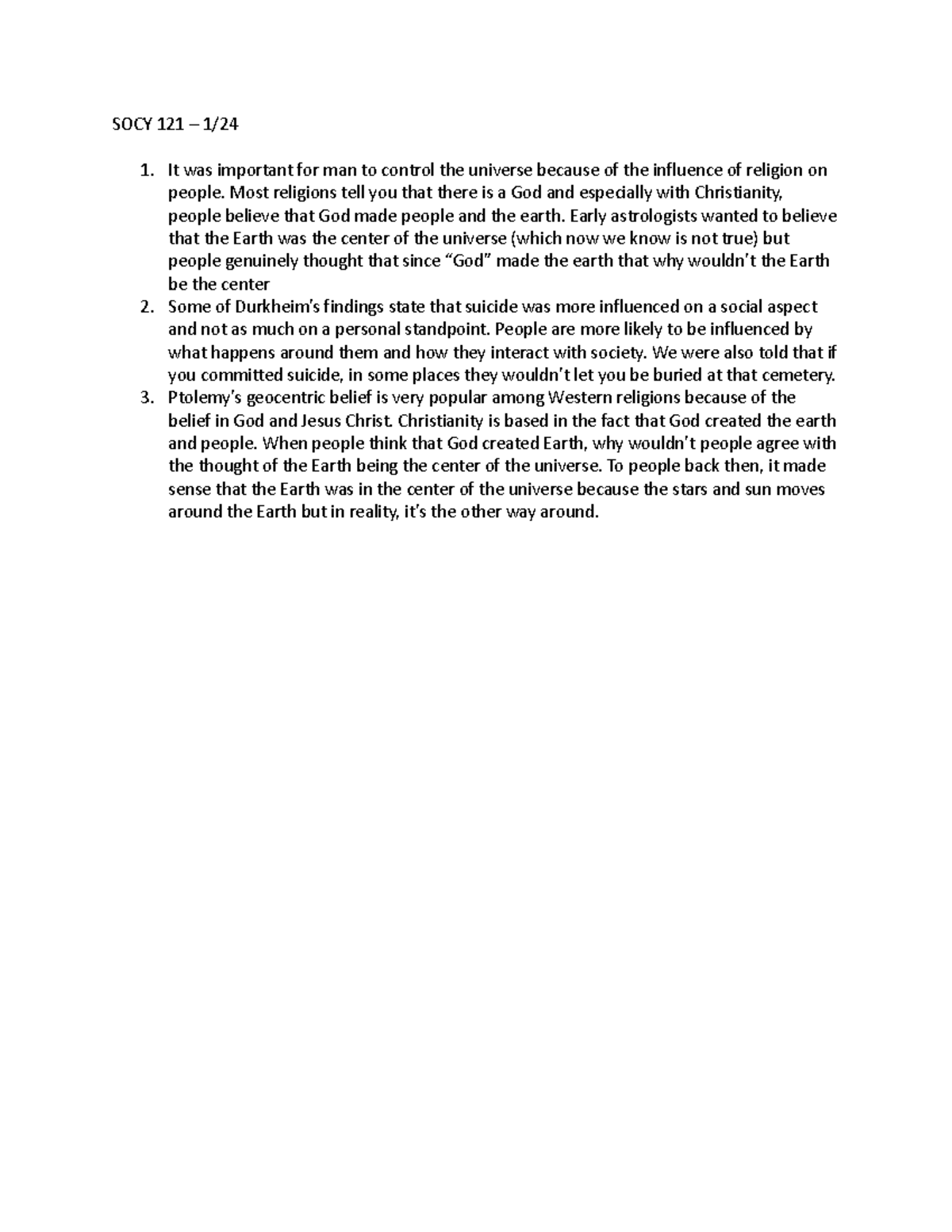 SOCY 121 - 1:24 - sociology oakland university - SOCY 121 – 1/ It was ...