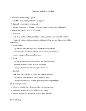 Benchmark Intake Report Initial Interview Assignment - 1 Benchmark Intake Report Part One ...