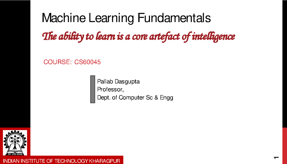 Machine Learning Fundamentals - of Computer Sc & Engg Machine Learning ...