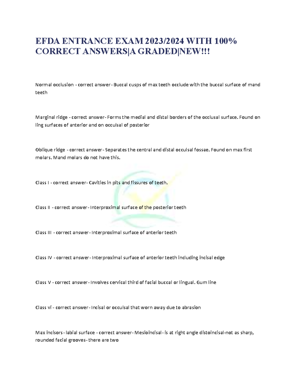 EFDA Entrance EXAM 2023 - EFDA ENTRANCE EXAM 2023/2024 WITH 100% ...