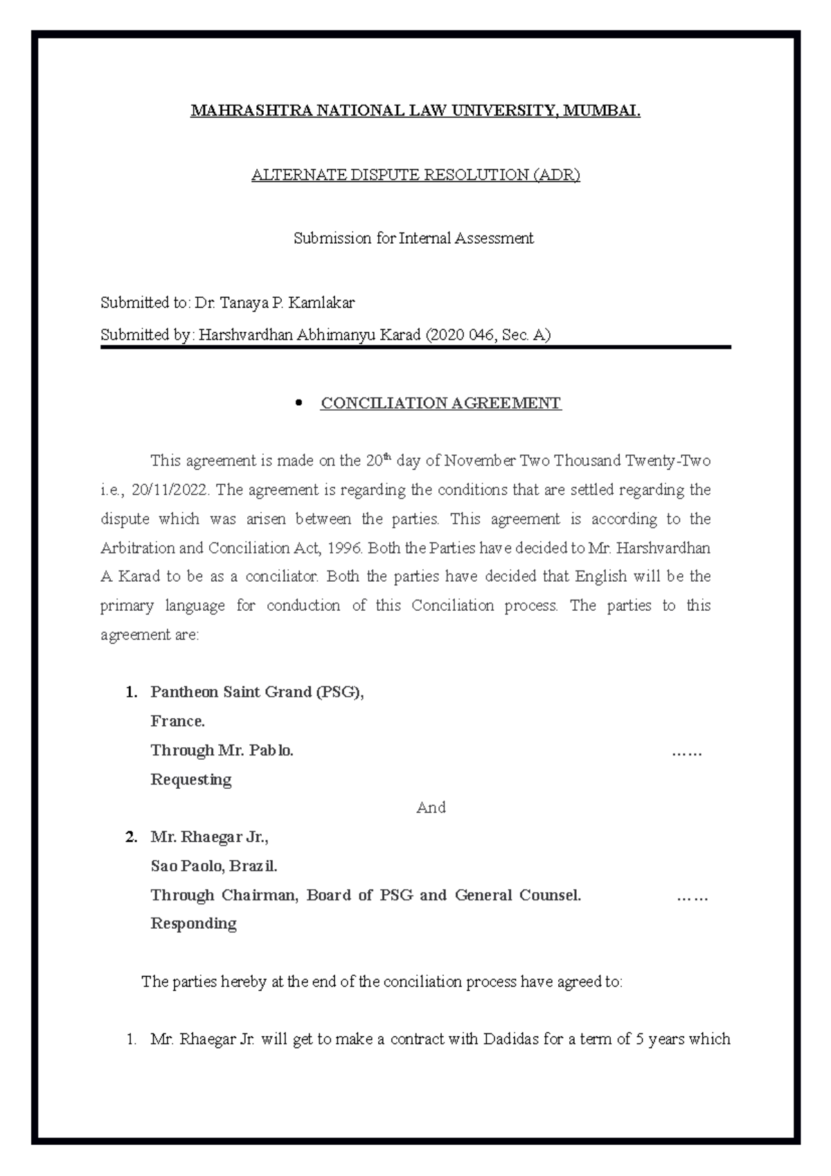 Conciliation Agreement - MAHRASHTRA NATIONAL LAW UNIVERSITY, MUMBAI ...