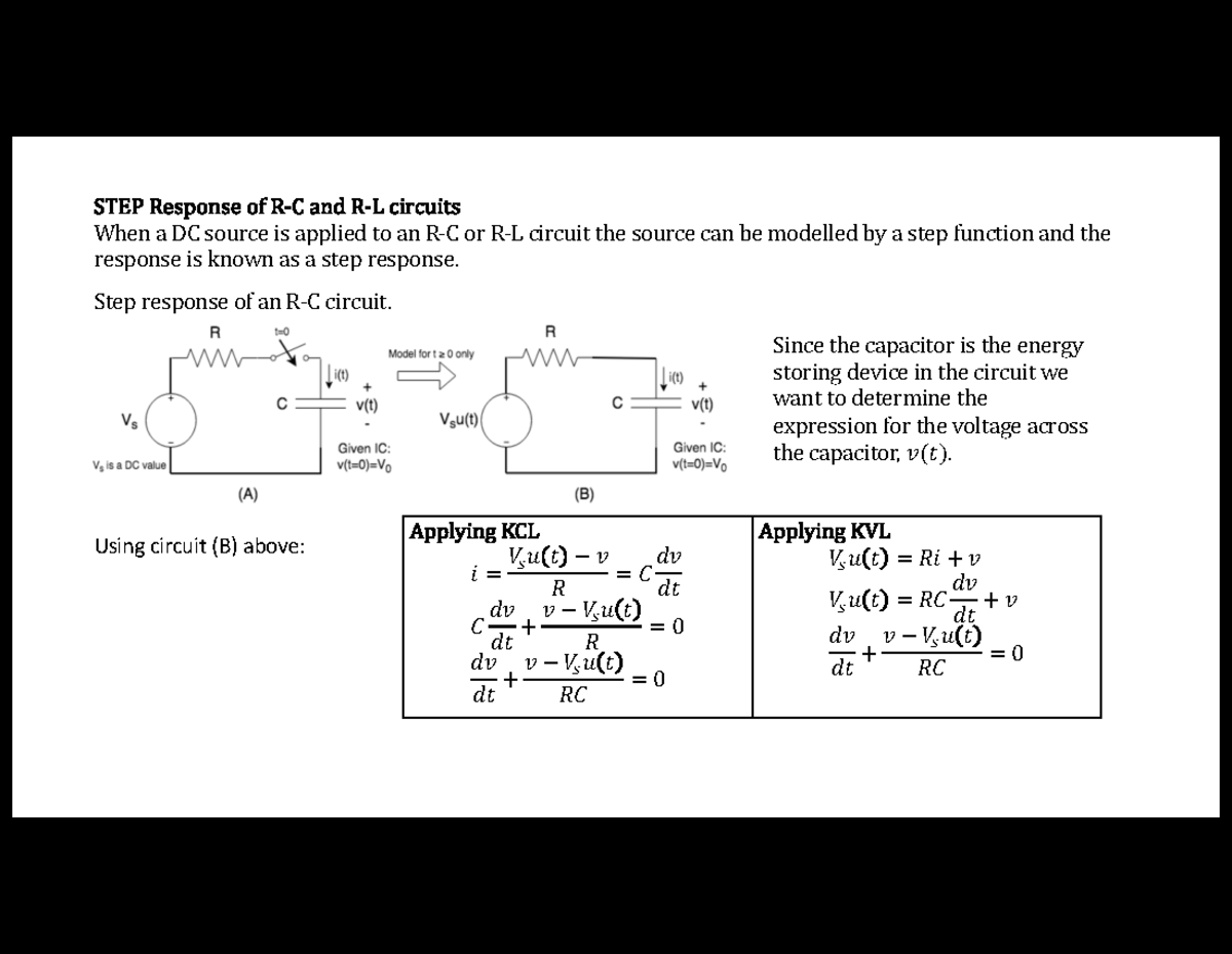 Chapter 7 Lecture 2 - STEP Response of R-C and R-L circuits When a DC ...
