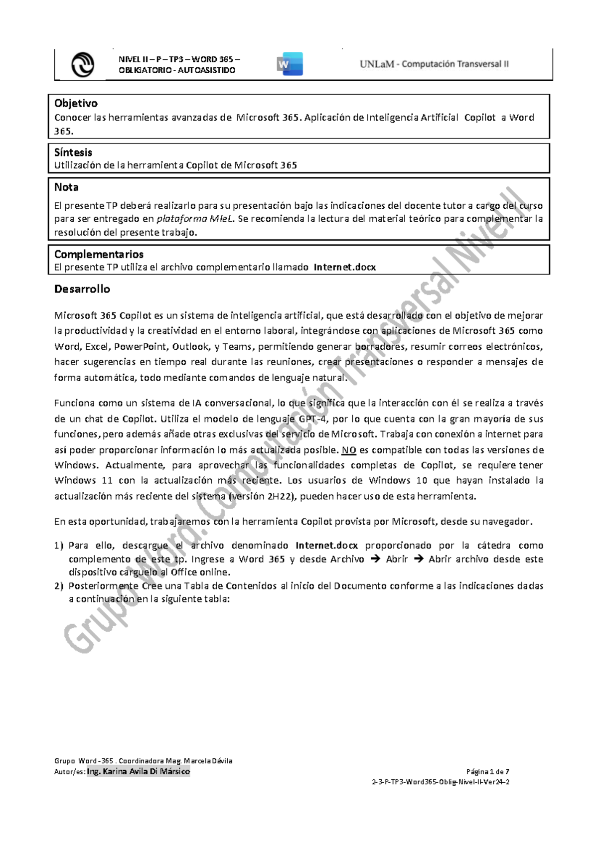 2 3 P TP3 Word365 Oblig Nivel II Ver24 2 - OBLIGATORIO - AUTOASISTIDO Grupo Word - 365 ...