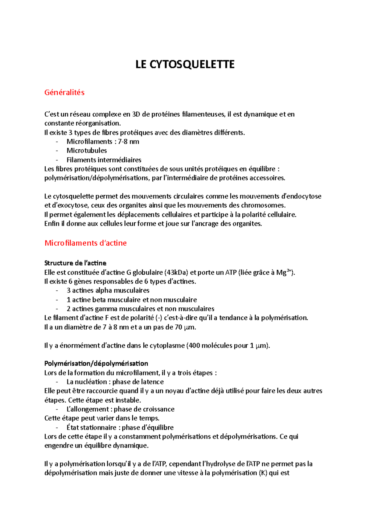 LE Cytosquelette - Biologie cellulaire approfondie - LE CYTOSQUELETTE ...