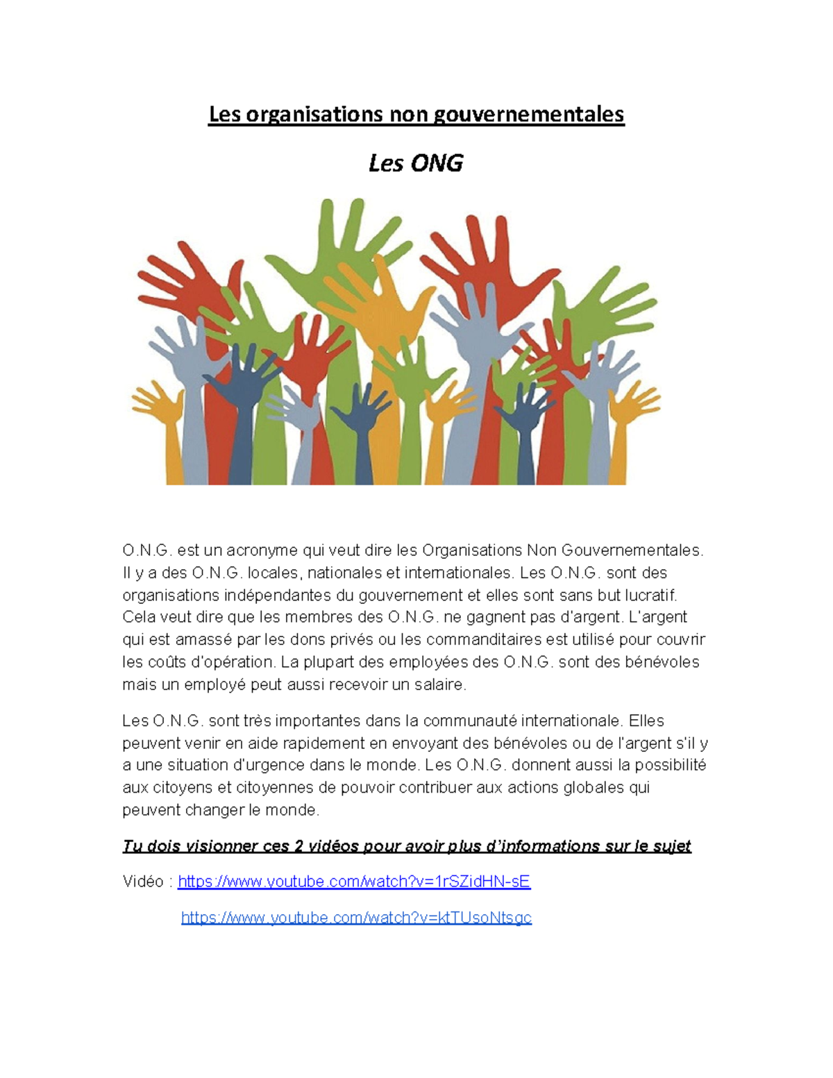 Aya de Activités en études sociales pour la 6e A Les organisations non ...