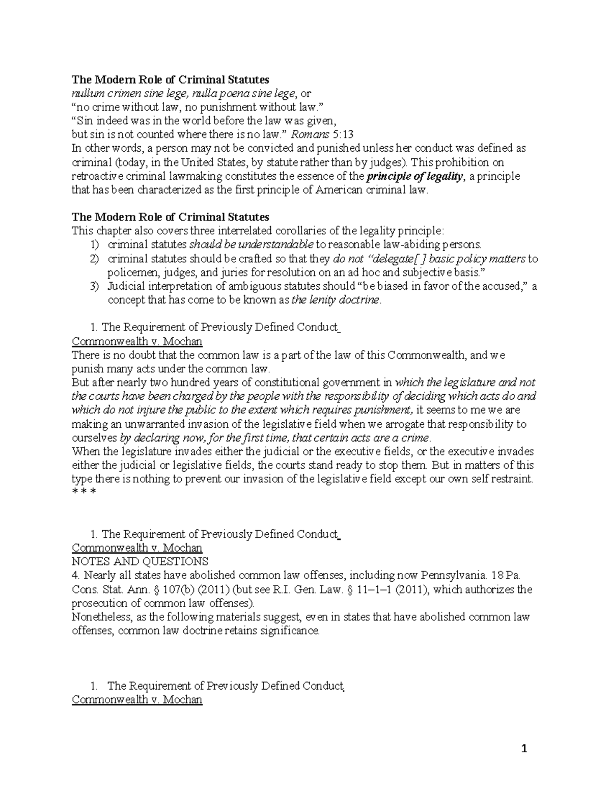 Criminal law outline from studylib - The Modern Role of Criminal ...