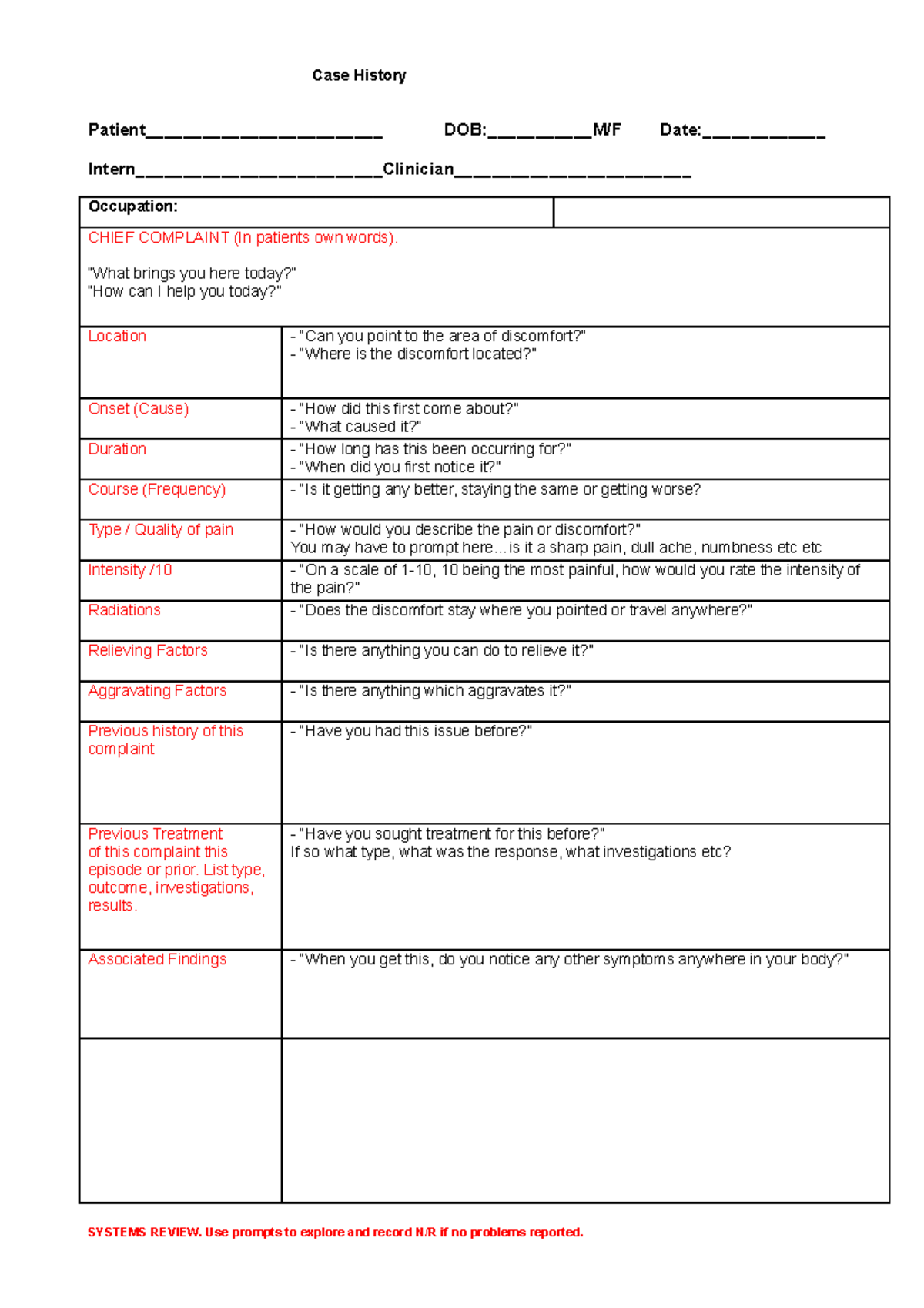 Summary - tutorial work 1 - Sample case history form - Case History ...