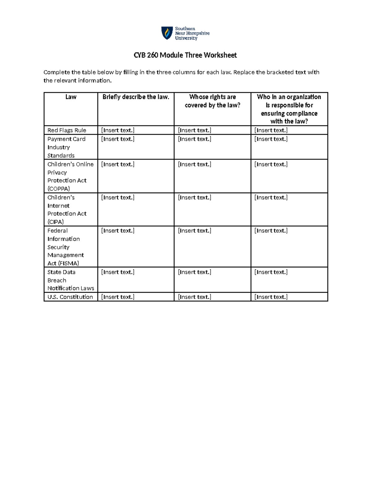 CYB 260 Module Three Worksheet - CYB 260 Module Three Worksheet ...