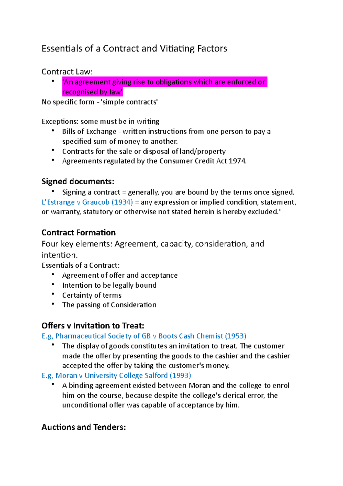 Essentials of a Contract and Vitiating Factors - Contracts for the sale ...