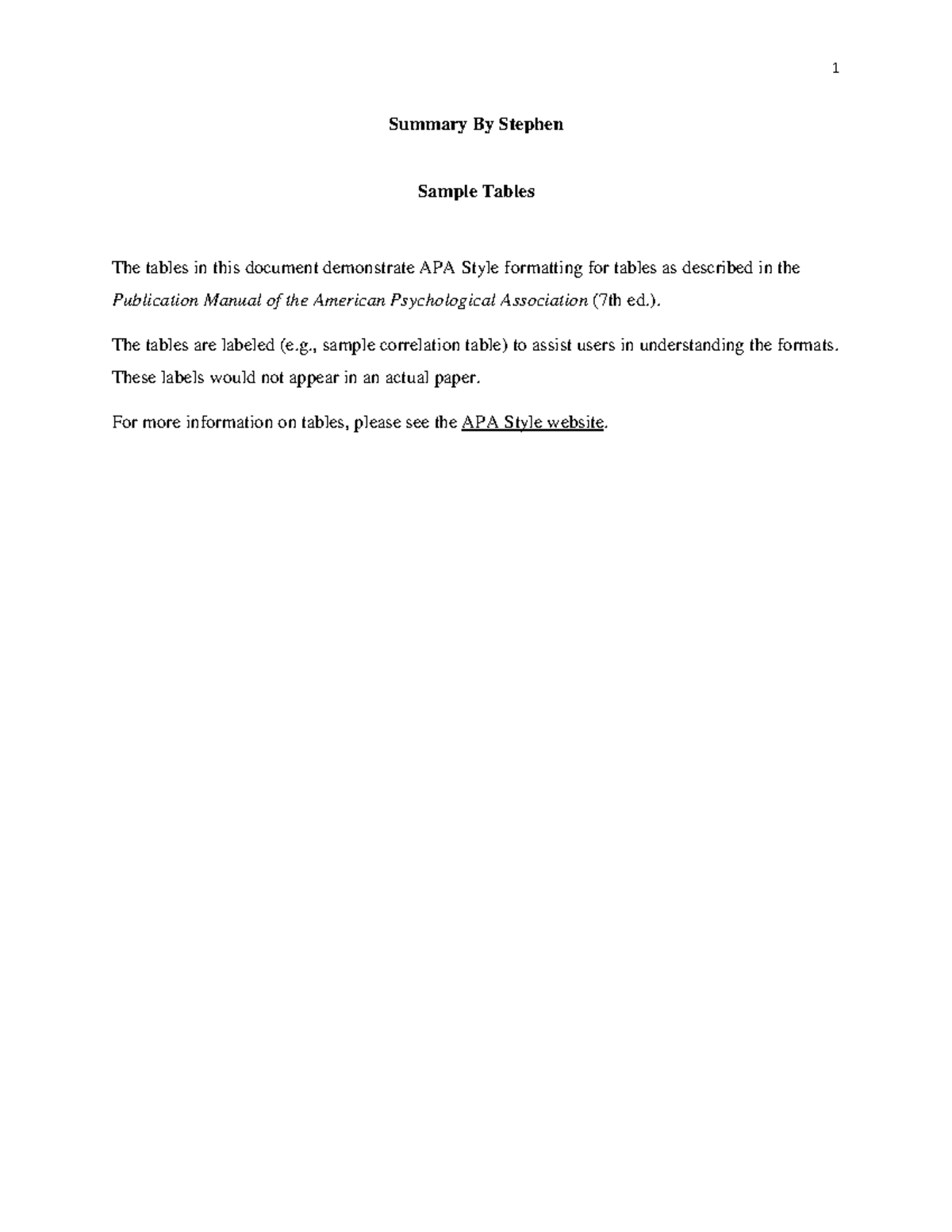APA sample-tables by Dr.stephen - Summary By Stephen Sample Tables The ...