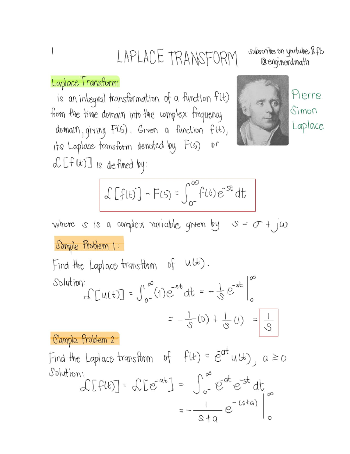 Laplace Transform Notes - Differential Calculus - Studocu