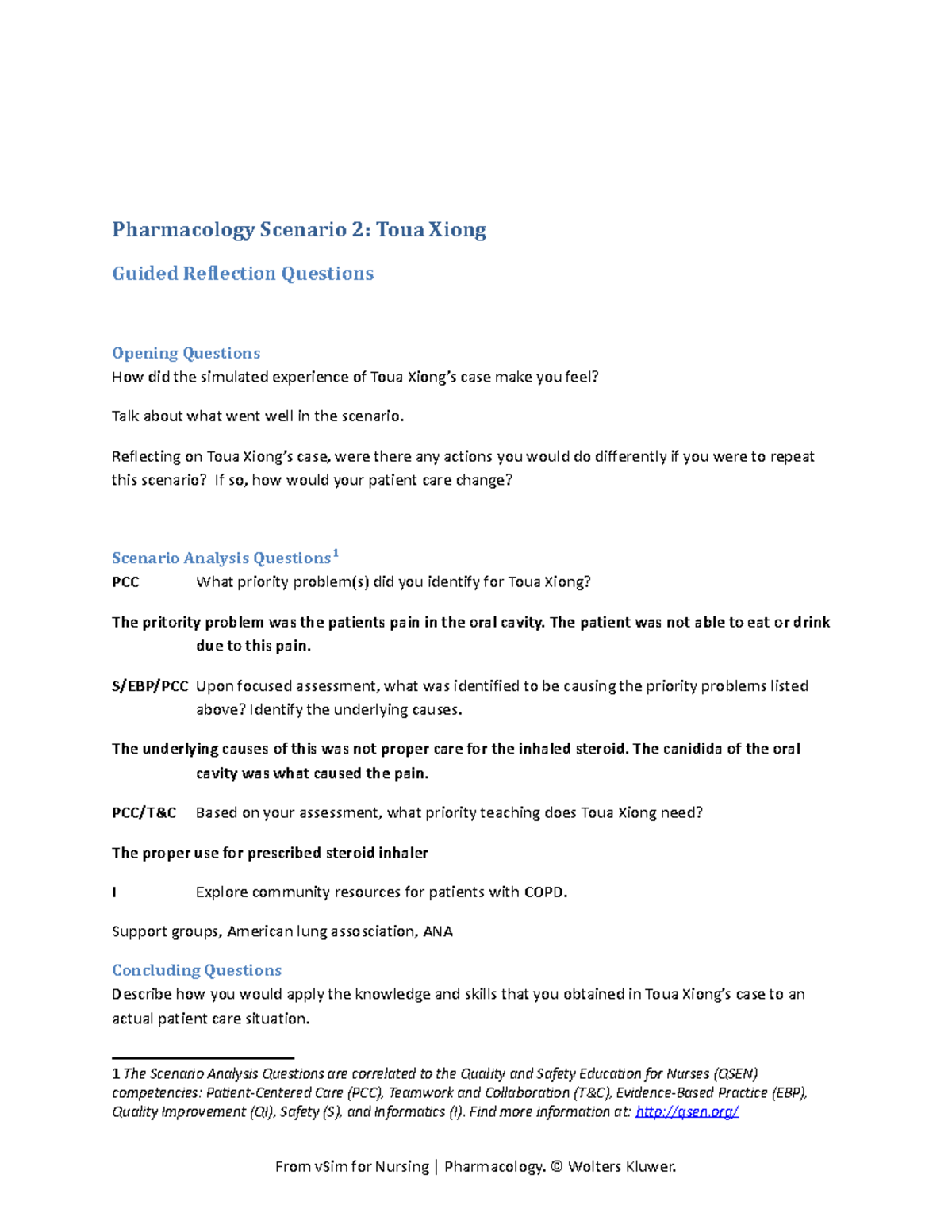 Last clincal GRQ - Notes - Pharmacology Scenario 2: Toua Xiong Guided ...