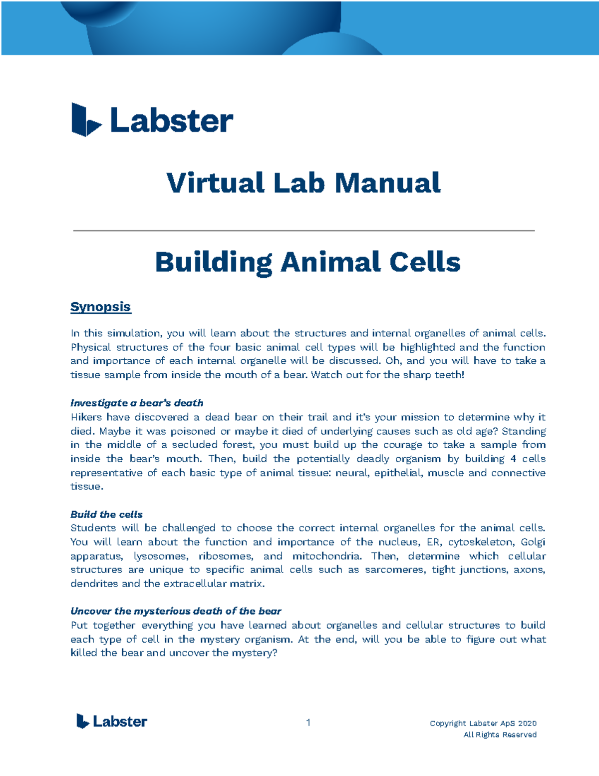 Lab Manual Building Animal Cells - Virtual Lab Manual Building Animal ...