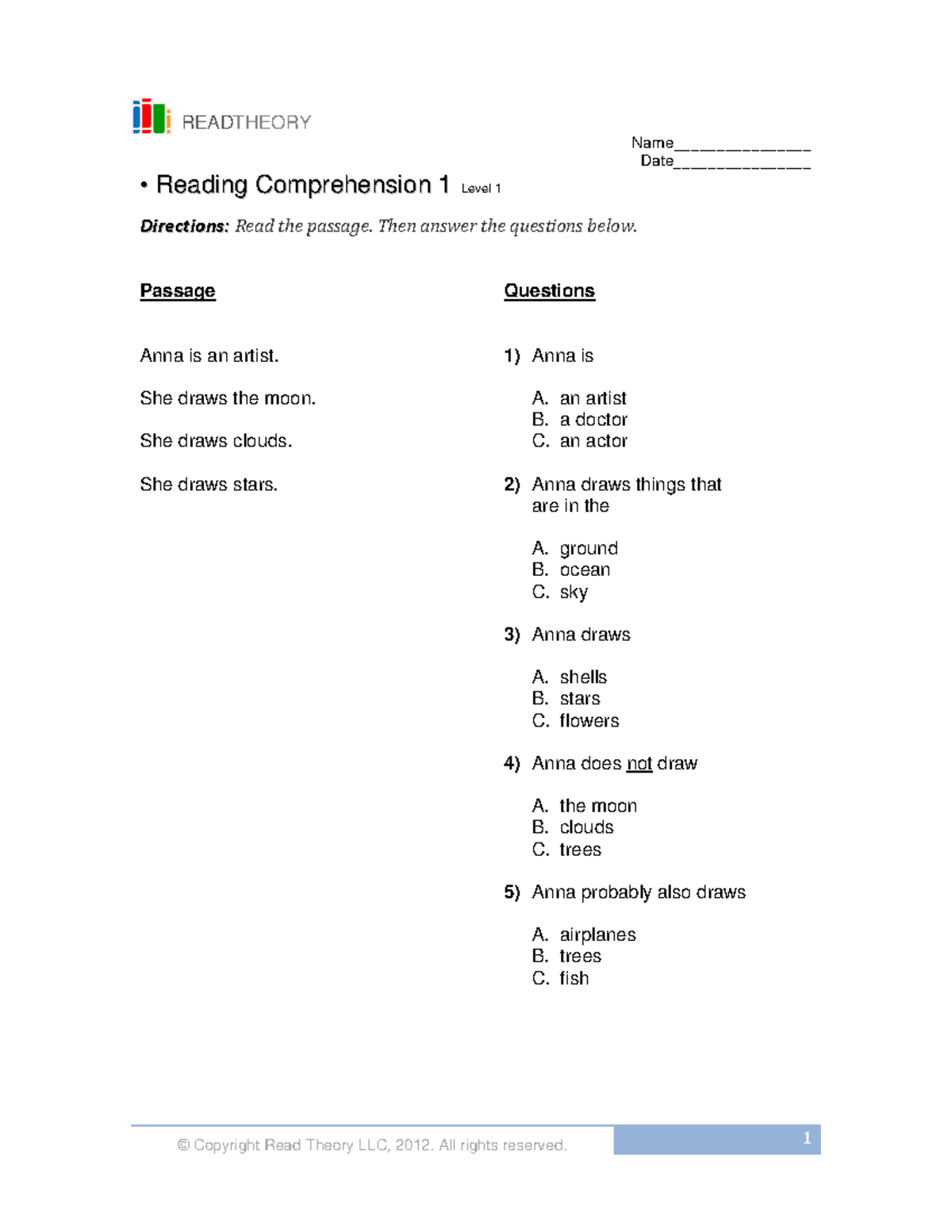Level 1 Passage 1 - reading material - © Copyright Read Theory LLC ...