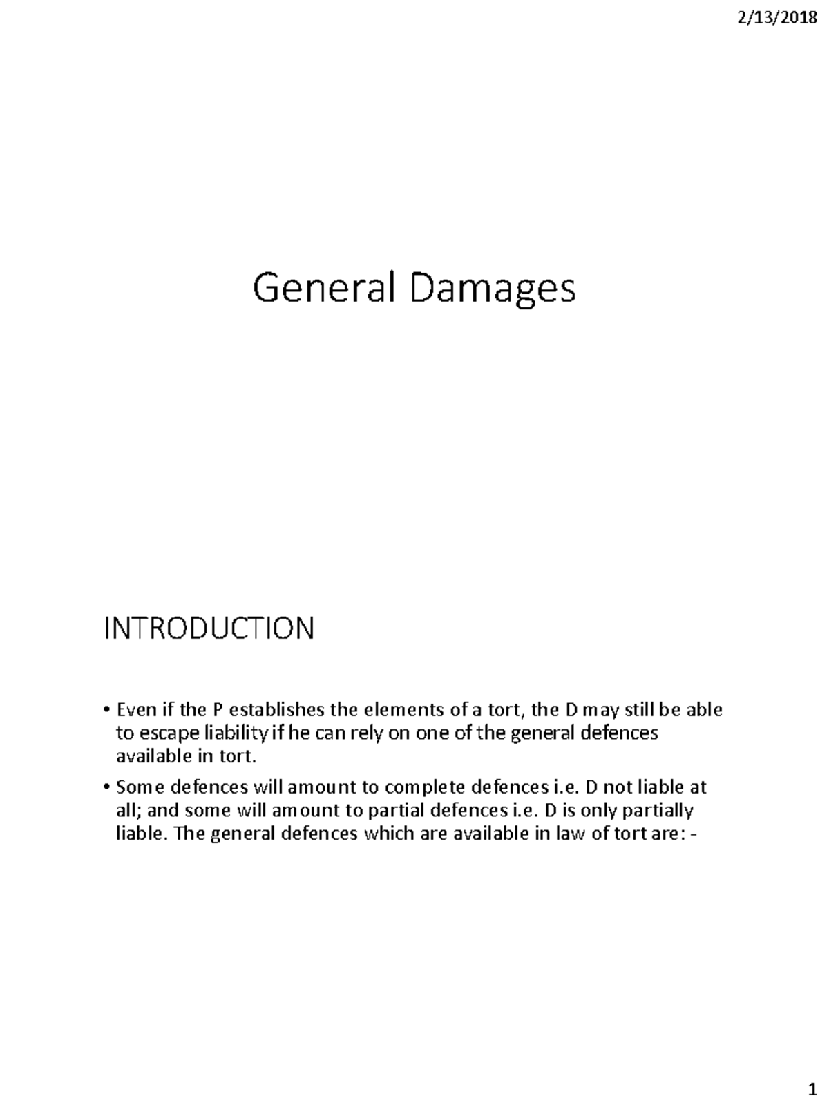 General Damages - General Damages INTRODUCTION Even if the P ...