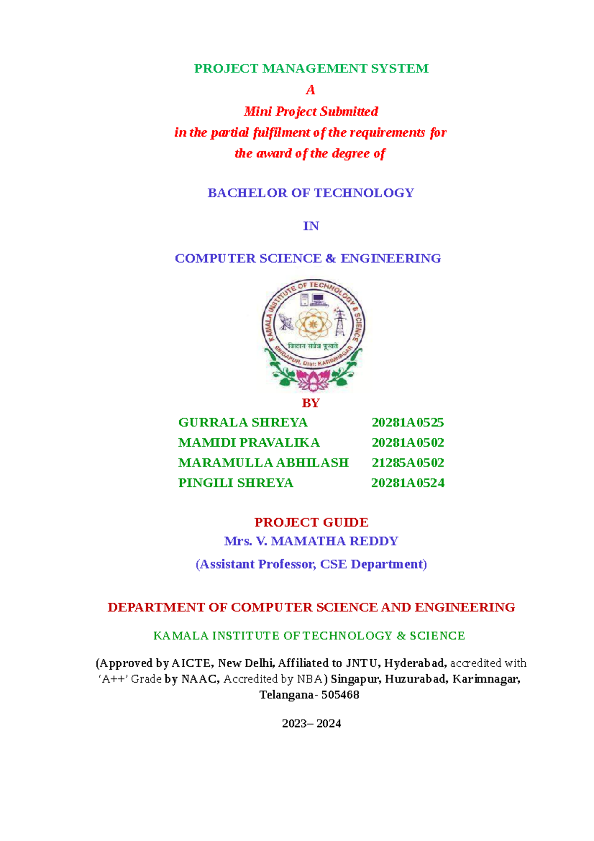 PMS docum - PROJECT MANAGEMENT SYSTEM A Mini Project Submitted in the ...