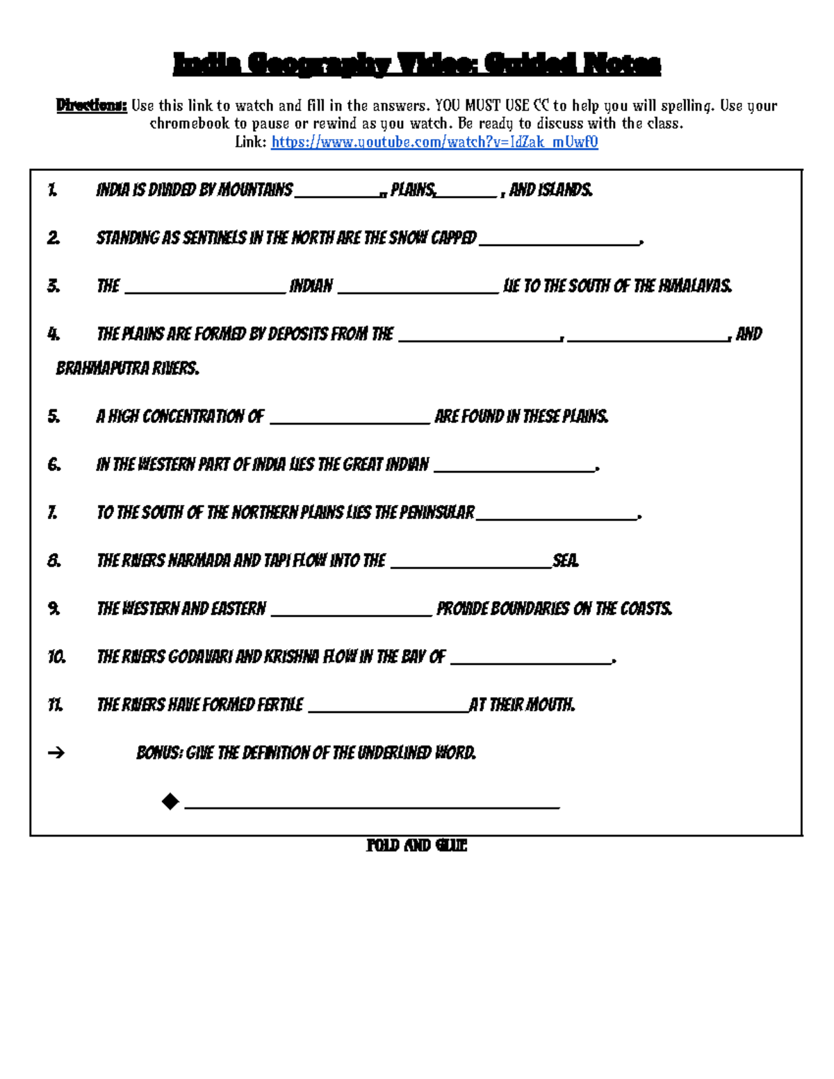 Ancient India Geography Video Guided Notes - India Geography Video ...