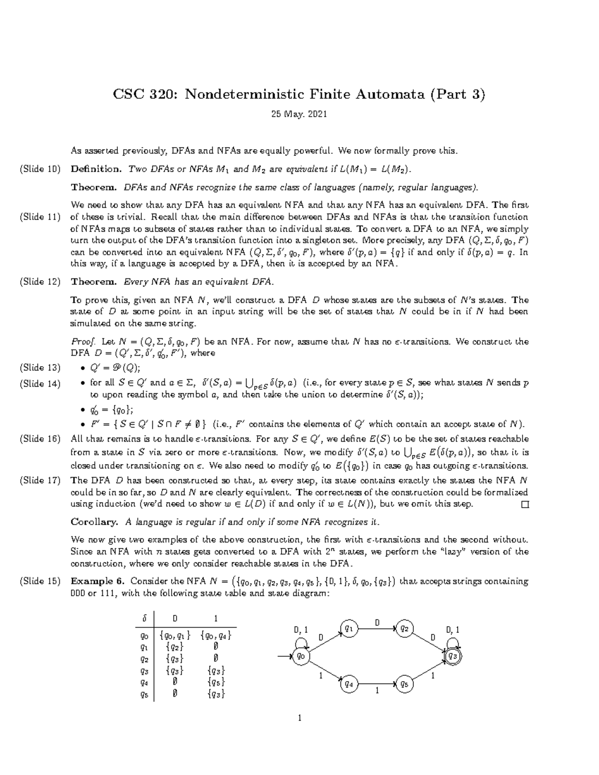 Lecture 04 Notes 3 Csc 320 Nondeterministic Finite Automata Part 3 25 May 2021 As Asserted