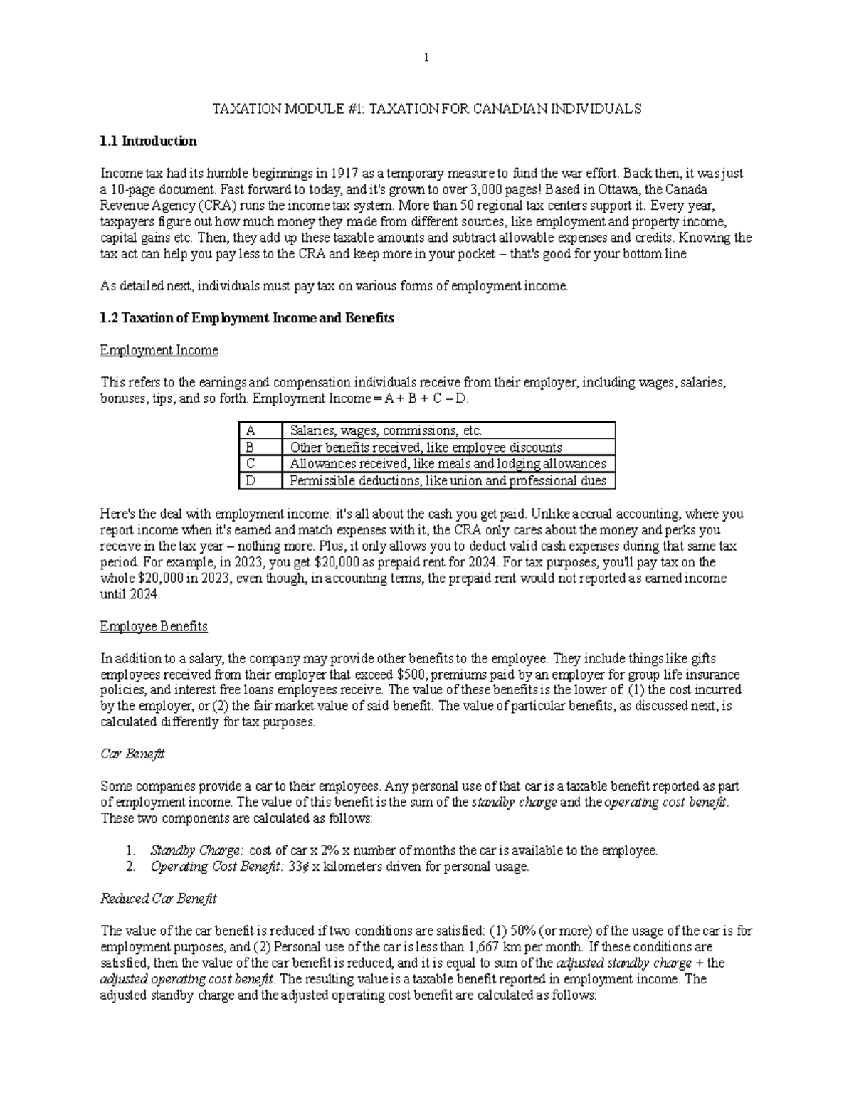 Tax Module 1 Notes - good - TAXATION MODULE #1: TAXATION FOR CANADIAN ...