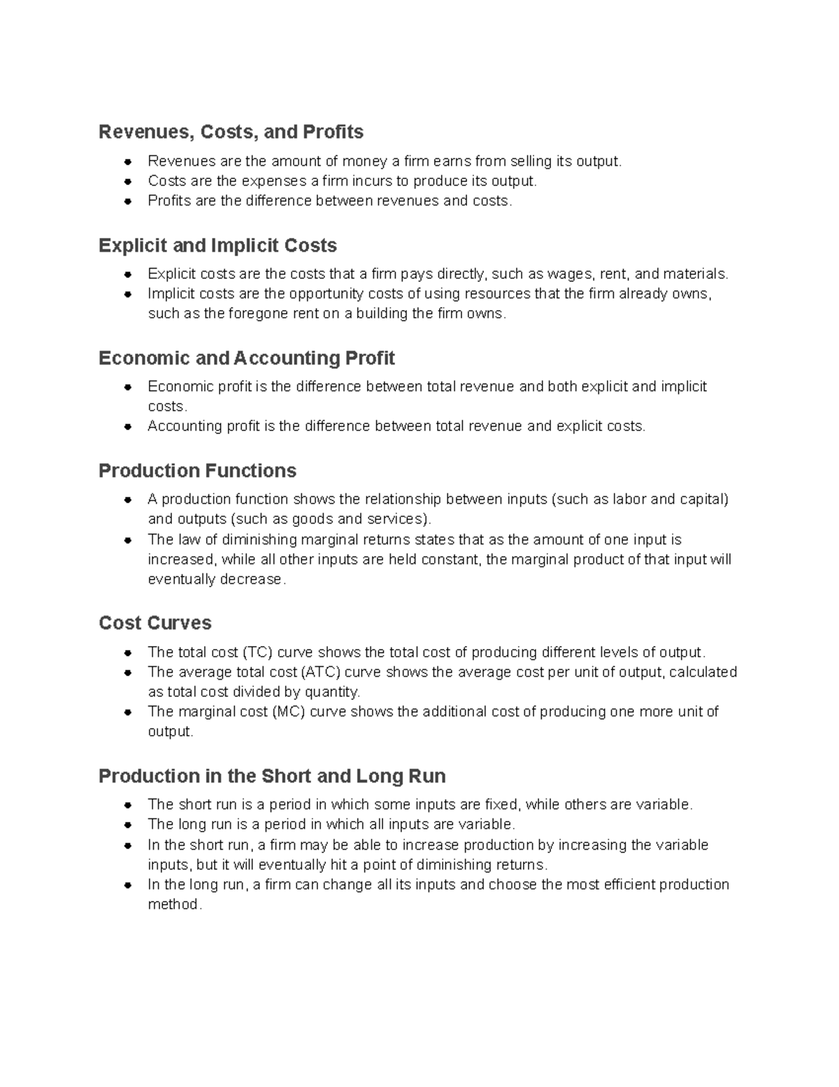 Econ 200-Ch.12 The Costs of Production - Revenues, Costs, and Profits ...