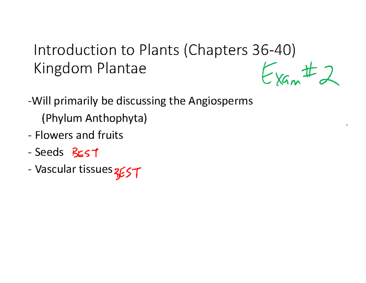 Bio 2 Exam 2 Lecture Notes - Introduction to Plants (Chapters 36 ‐ 40 ...