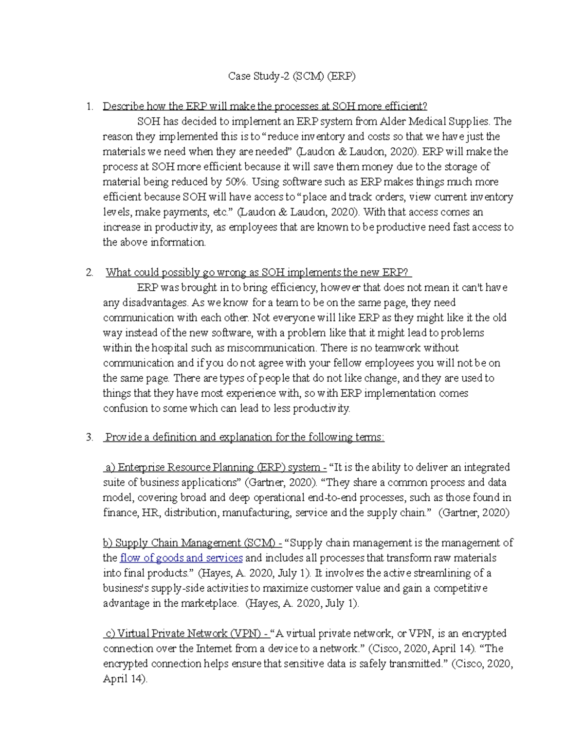 Case Study-2 (SCM) (ERP) - Case Study-2 (SCM) (ERP) Describe how the ERP will make the processes ...