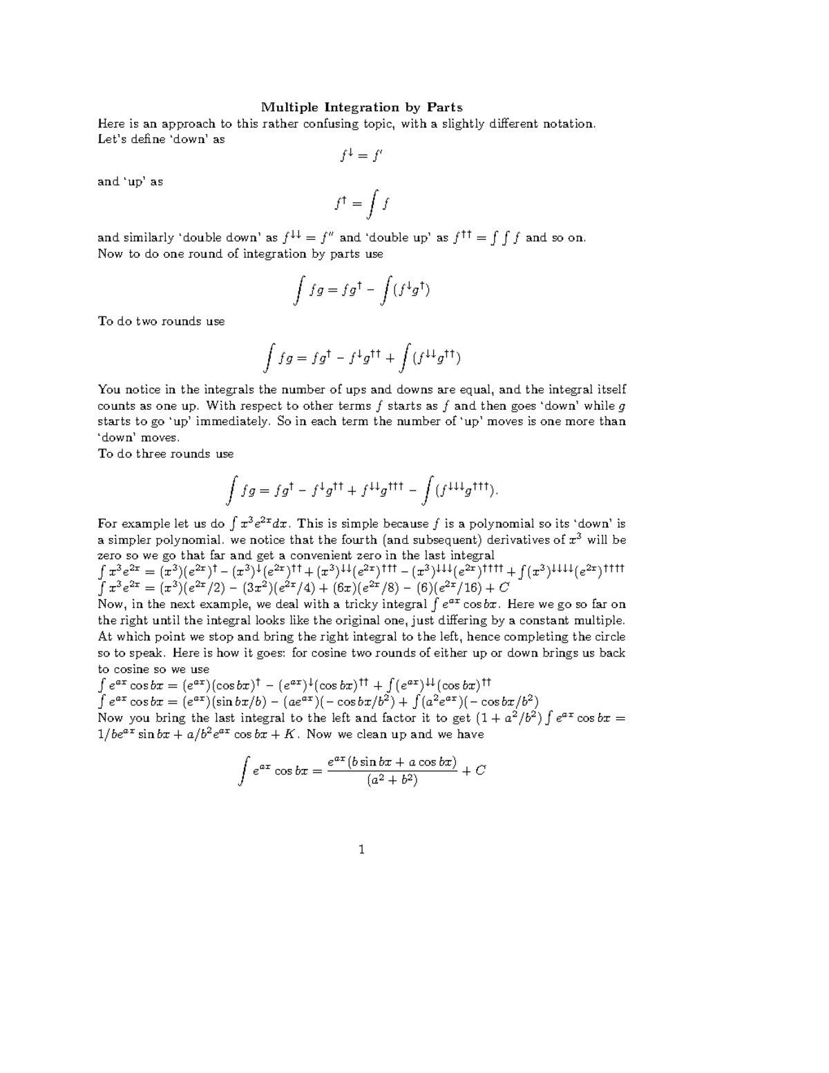 Multiple Integration by Parts - Let’s define ‘down’ as f↓=f′ and ‘up ...