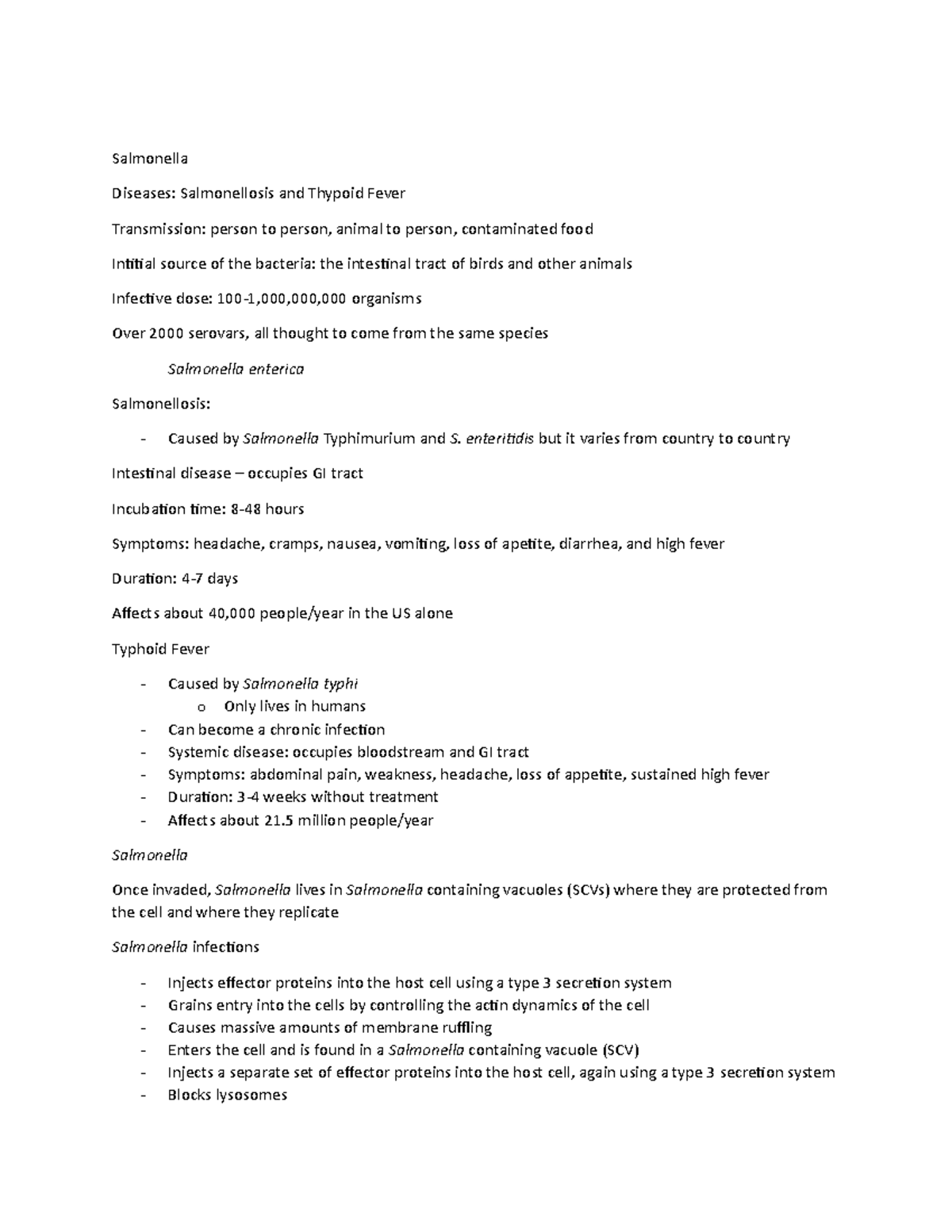 BISC 303 - Salmonella notes - Salmonella Diseases: Salmonellosis and ...