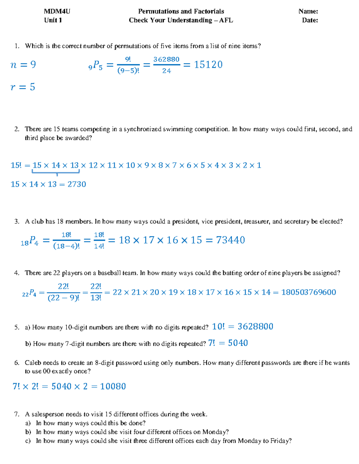 Permutations and Factorials - Which is the correct number of ...