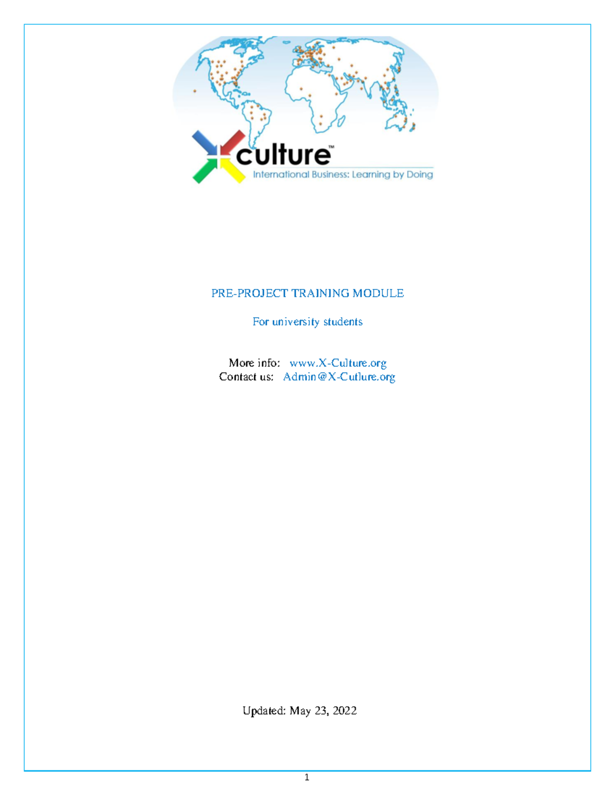 X-Culture Training Module 2022-2 - PRE-PROJECT TRAINING MODULE For ...