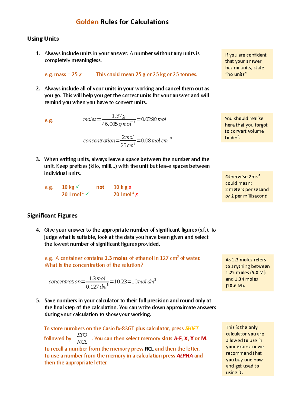 0.2 Golden rules for calculations - Golden Rules for Calculaions Using ...