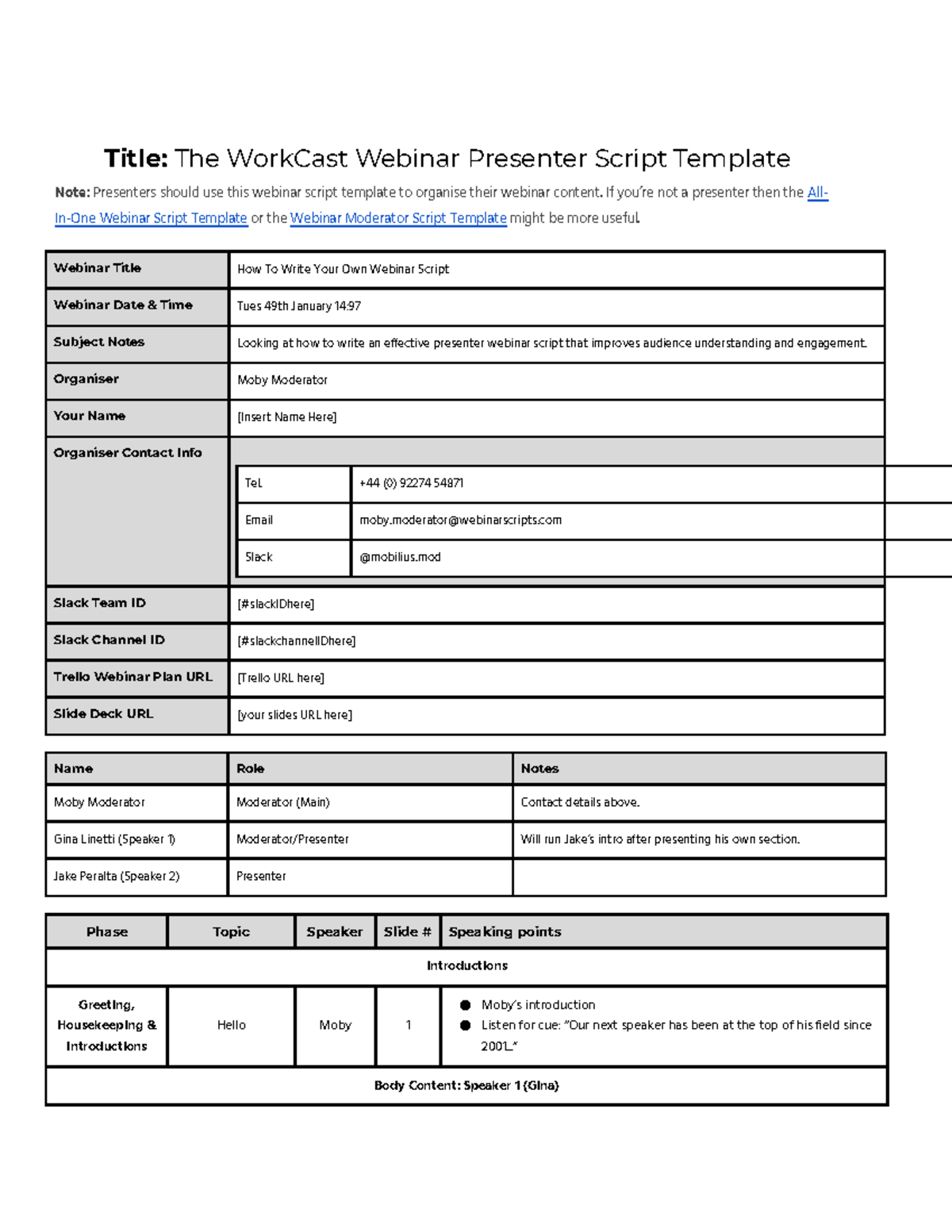 Copy of Webinar Presenter Script Template - Title: The WorkCast Webinar ...