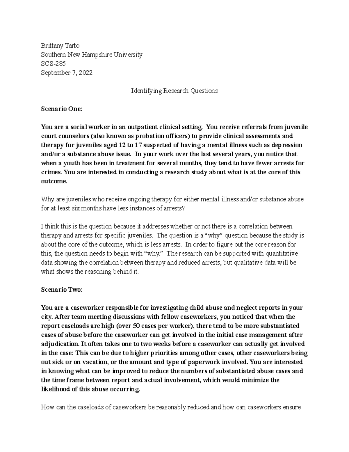 SCS285-Module Two-Practice Activity - Brittany Tarto Southern New ...