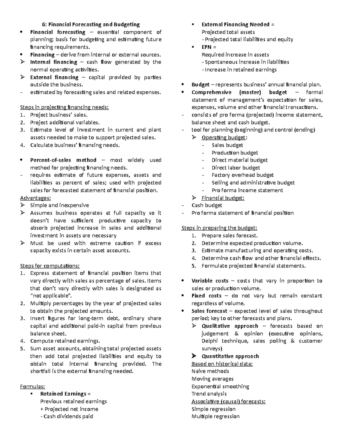Chap 6 - Summary of chap 6 - 6: Financial Forecasting and Budgeting ...