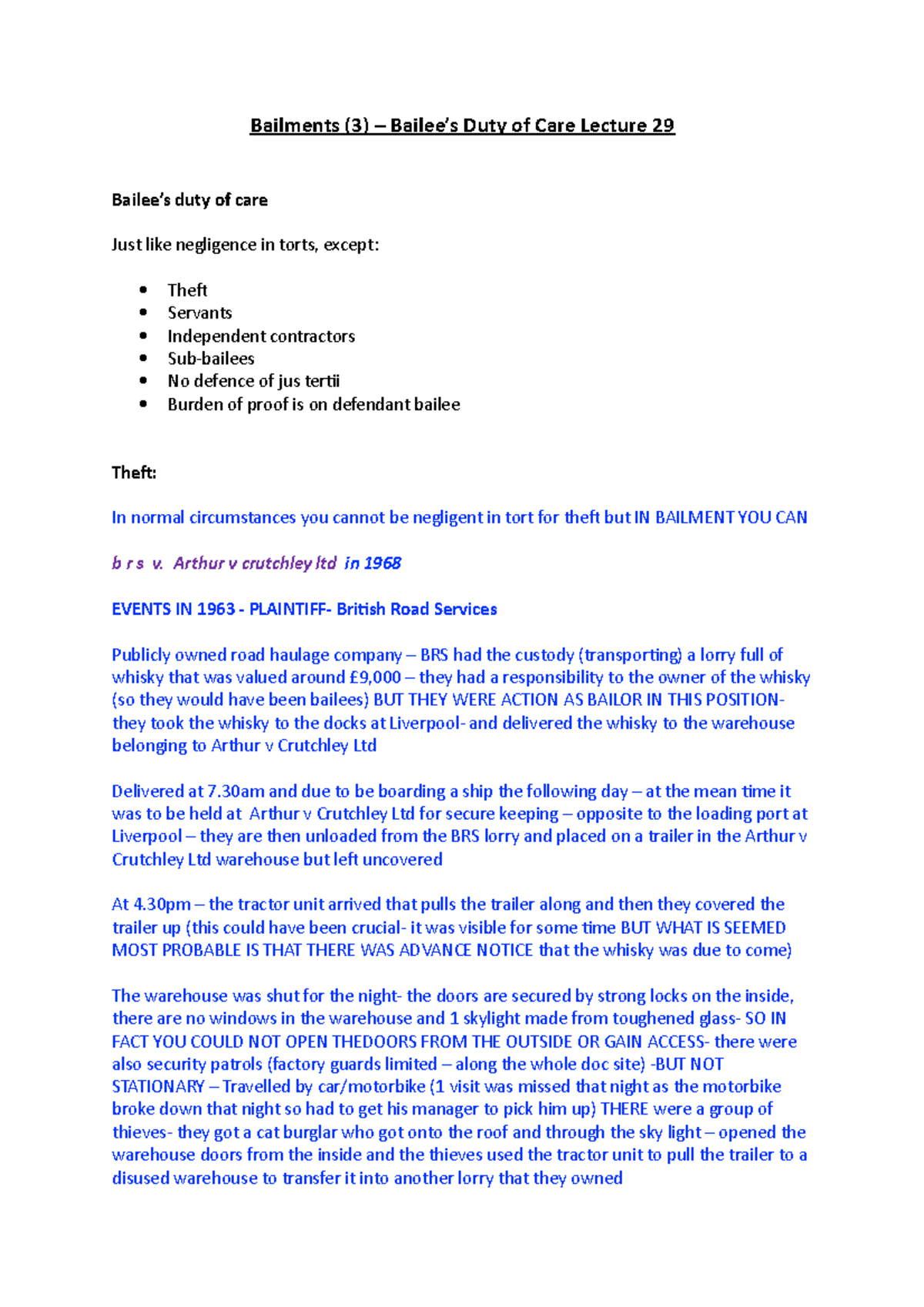 Bailments 3 Bailee s Duty Of Care Lecture 29 Bailments 3