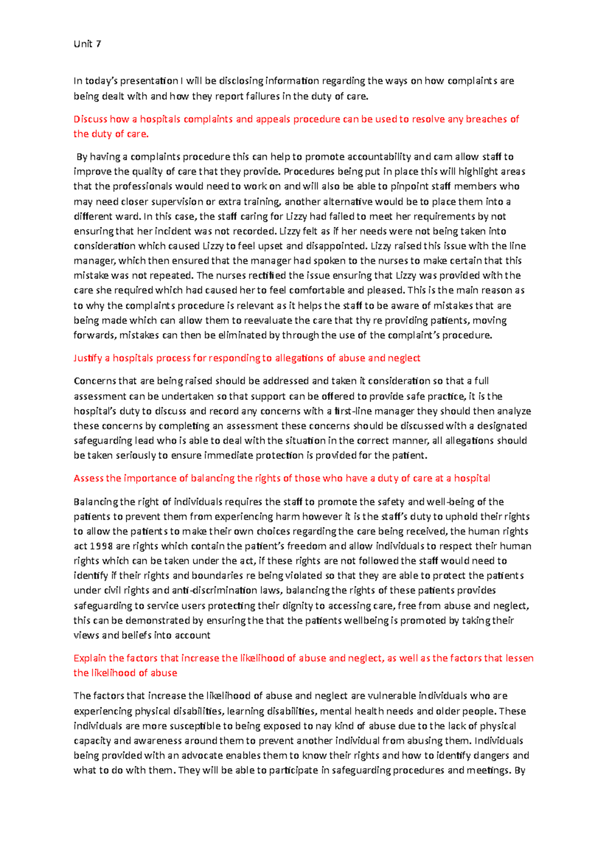 Presentation - explains how hospital uses procedures to raise concerns ...