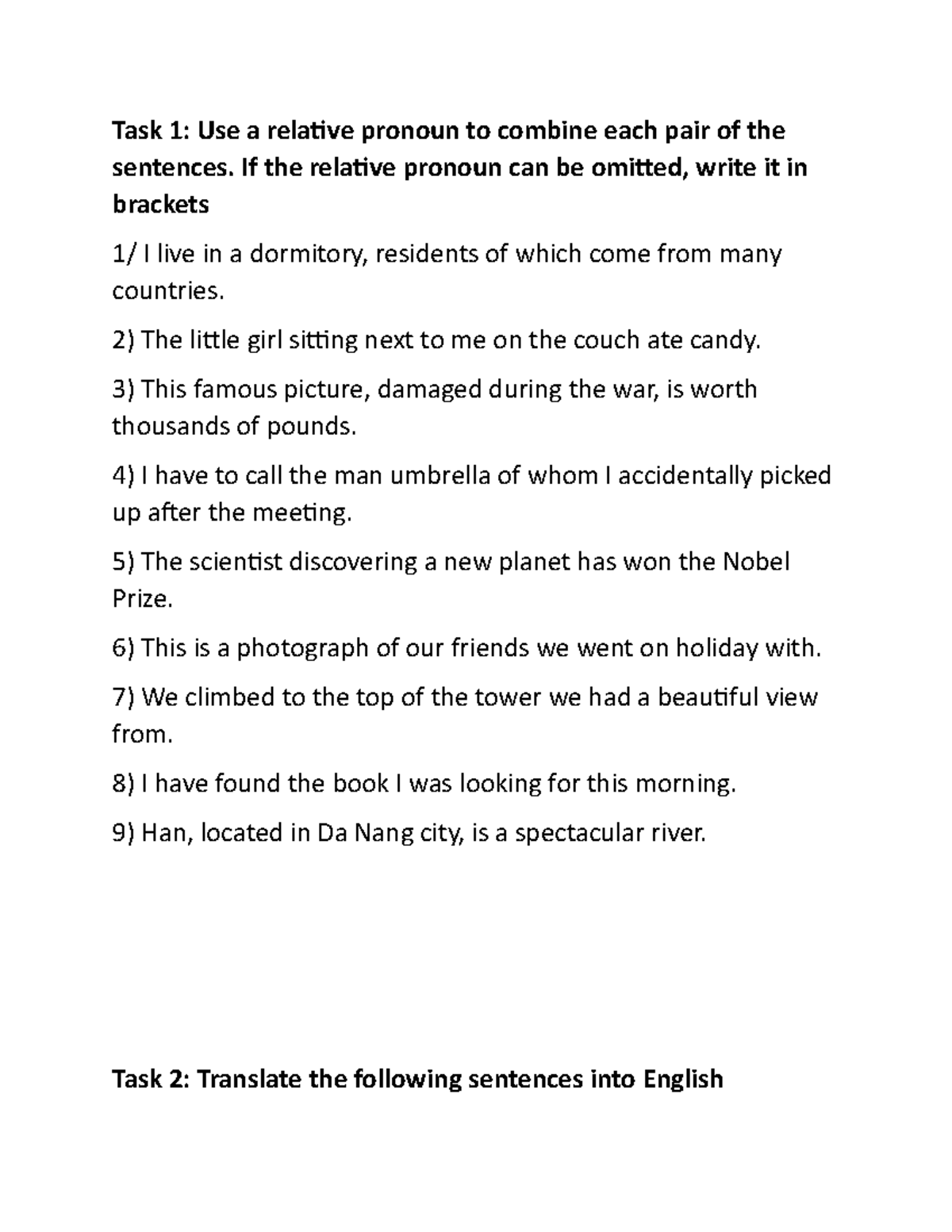 5. relative clause for beginner grammar - Task 1: Use a relative ...