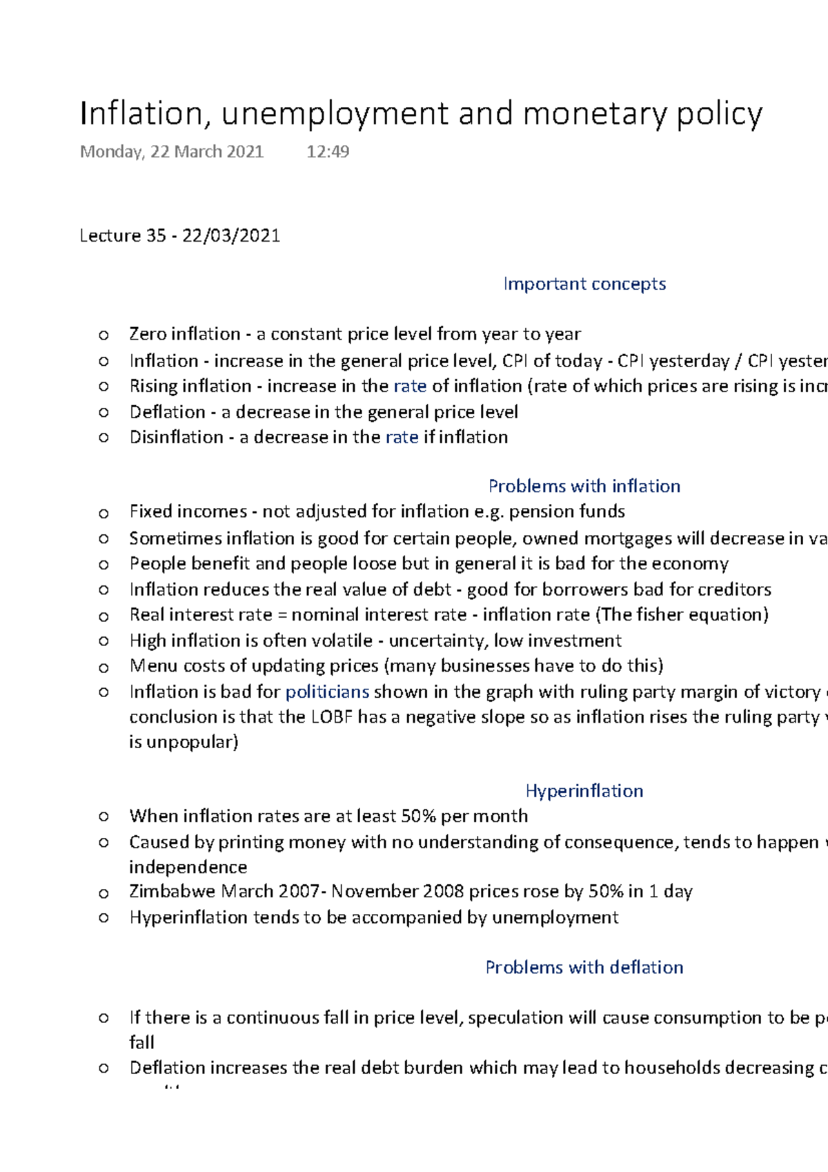 Inflation, unemployment and monetary policy - Lecture 35 -22/03 ...