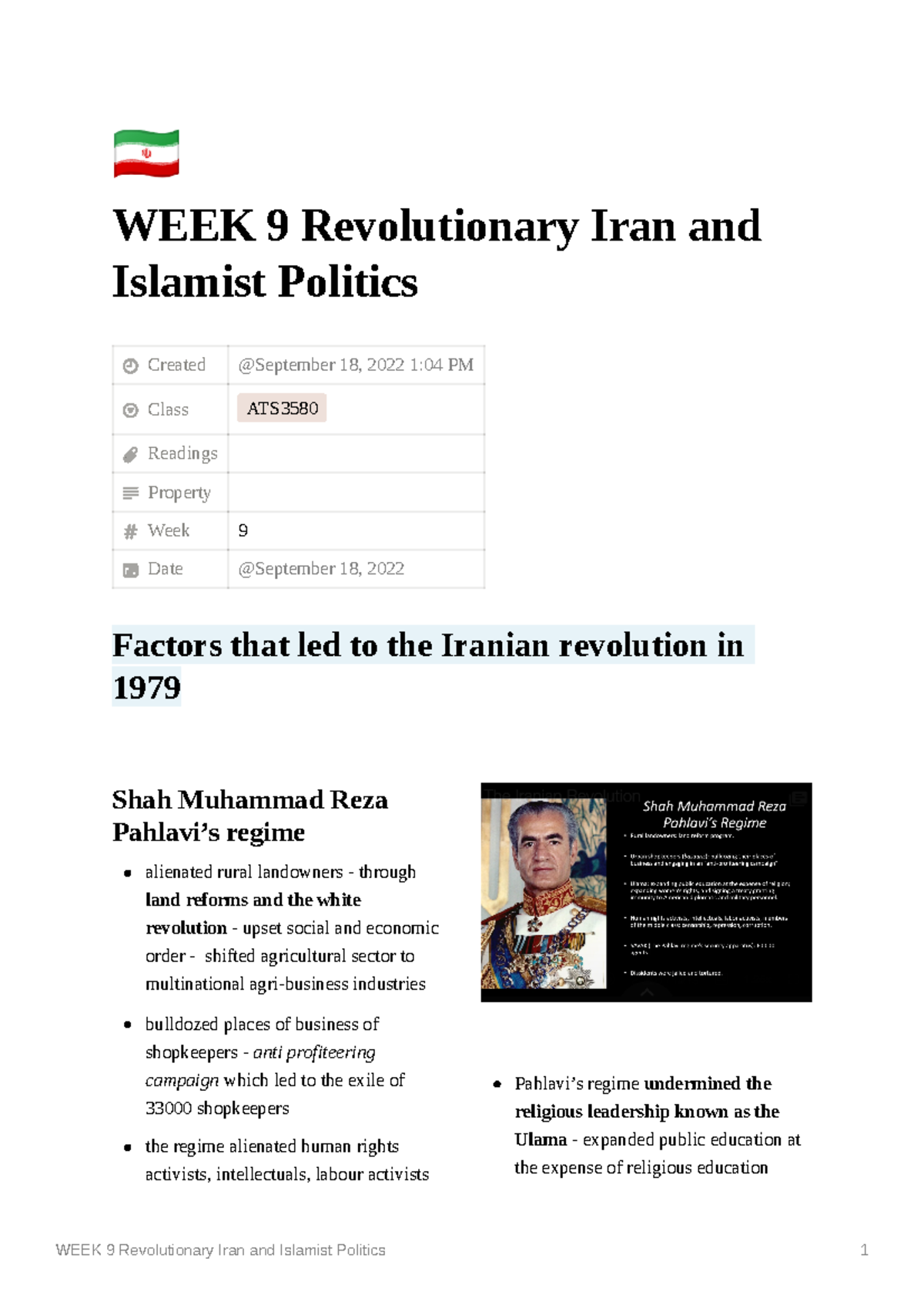 Week9 - Modern middle east lecture notes and powerpoint slides - WEEK 9 ...