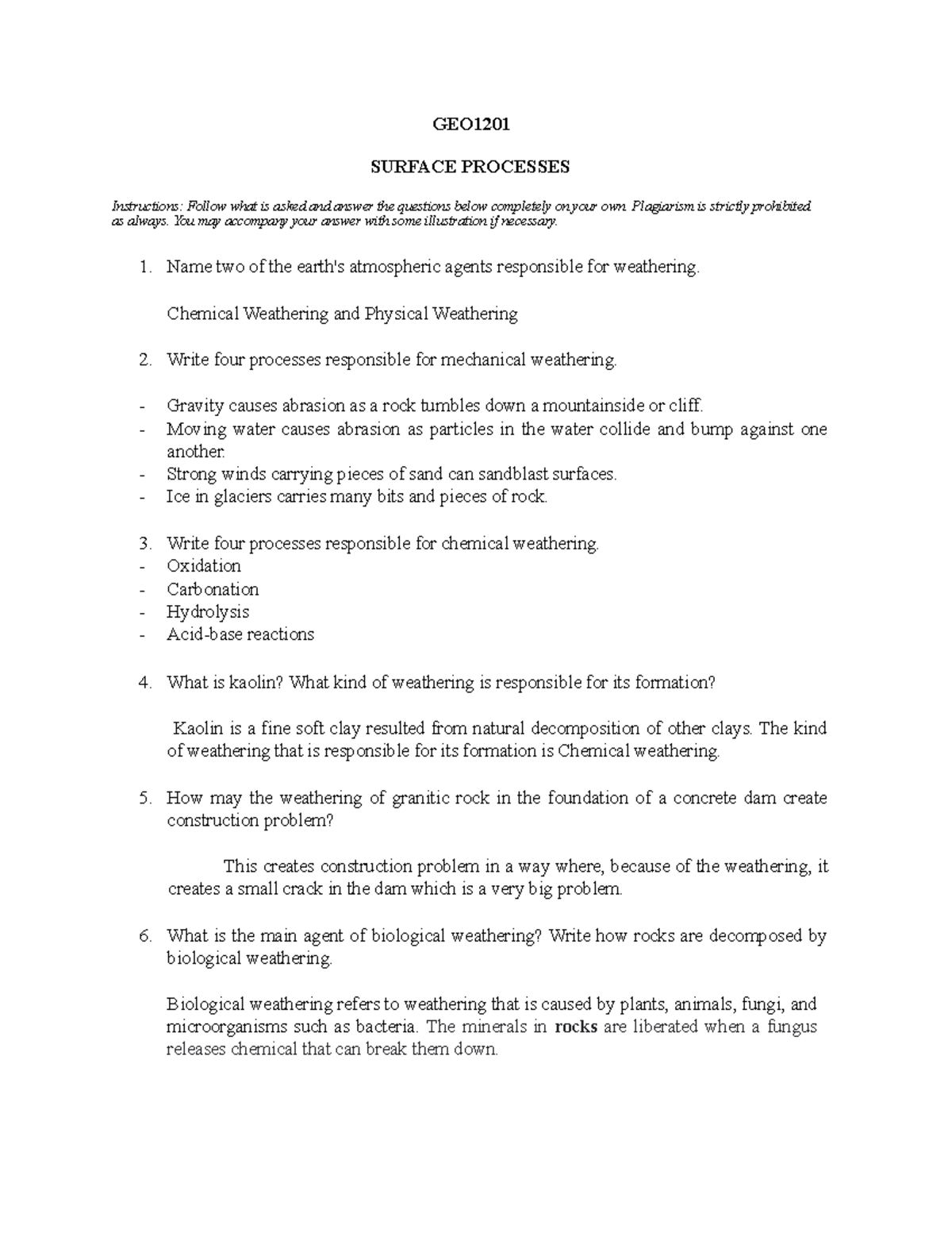 Tutorial work for Surface Processes - GEO SURFACE PROCESSES ...