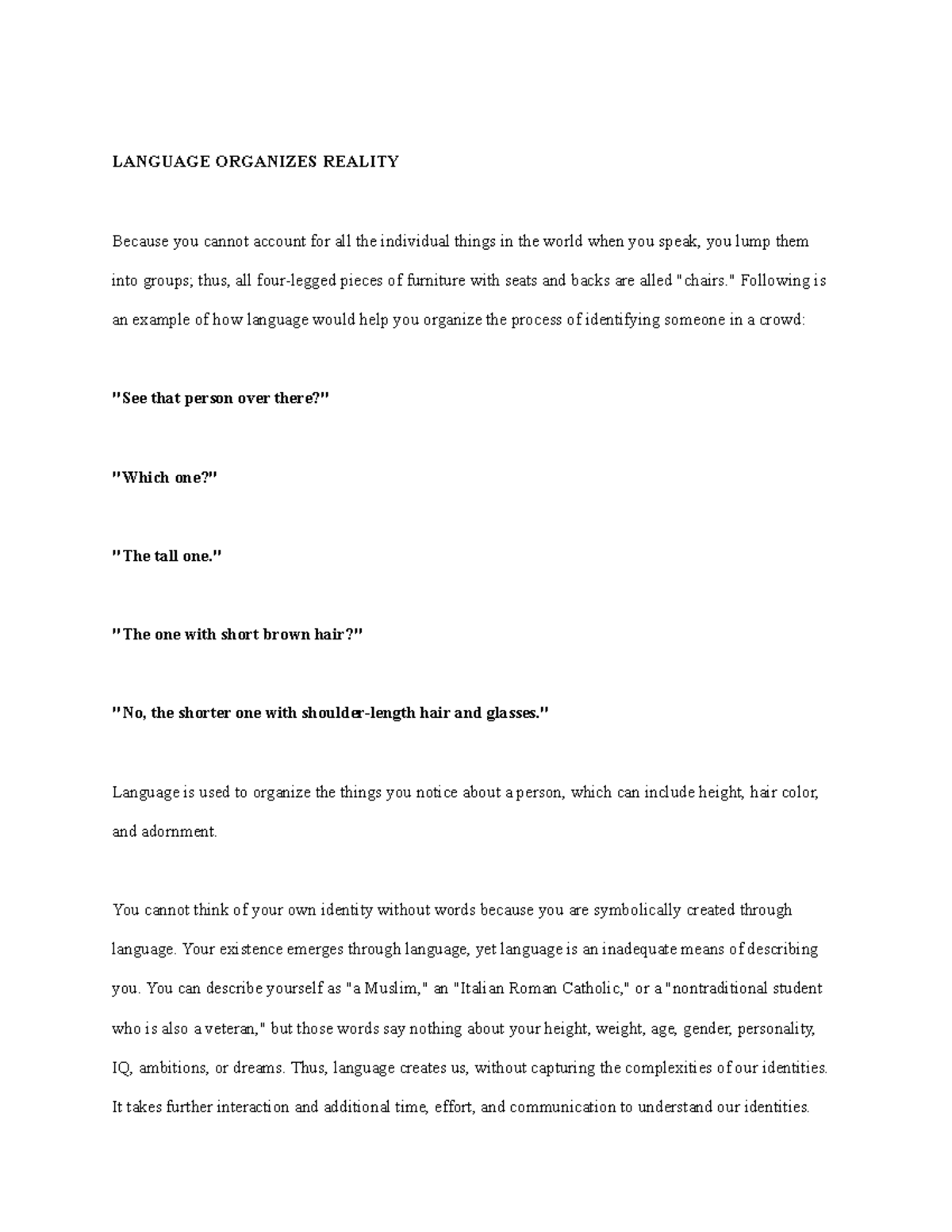 Language and Meaning 1 - Prof Michael Rizzo, Comm 1402 - LANGUAGE ...