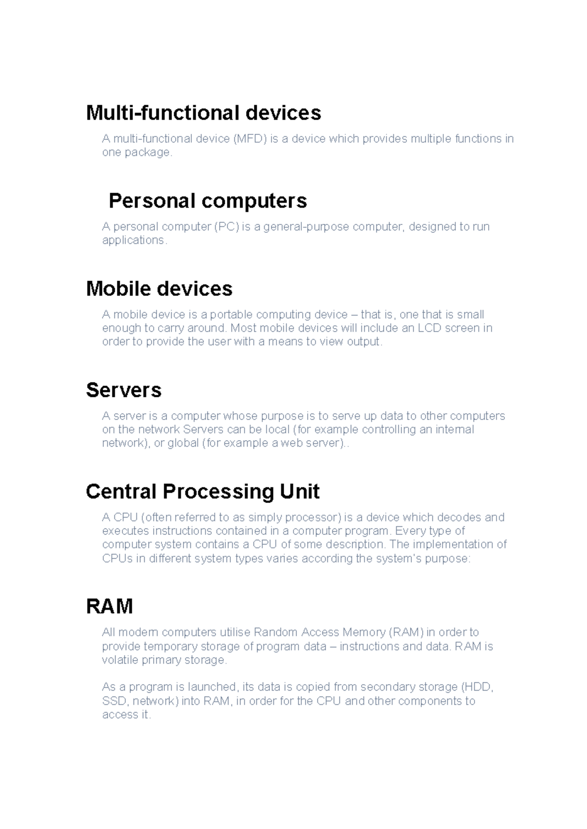 Hardware - notes - Multi-functional devices A multi-functional device ...