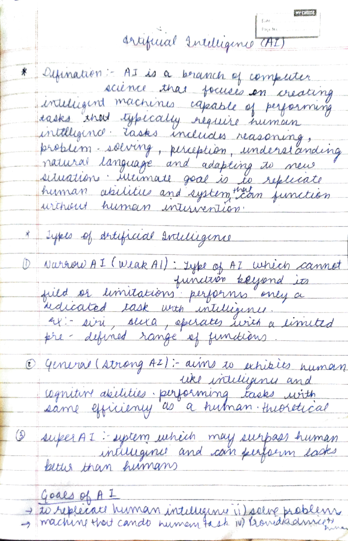 AI-1 - Imp ai chapter 1 notes - ilisnd machns ajeable of peymiy asks ...