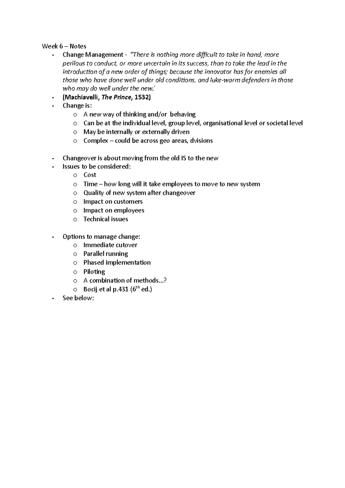 Week 6 Notes - Change managenent - Tech & Business - Week 6 – Notes ...