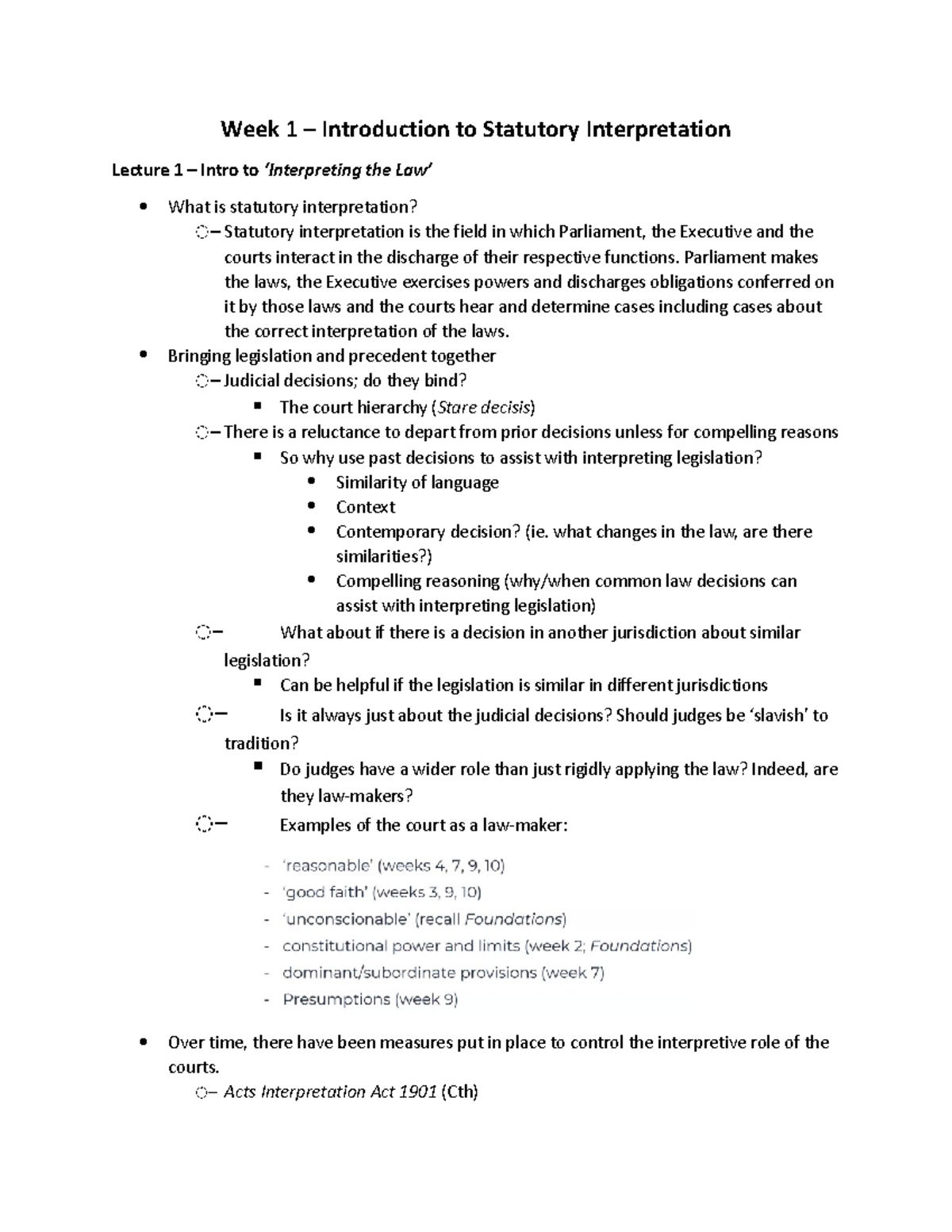 Week 1 - Introduction to Statutory Interpretation - Week 1 – Introduction to Statutory - Studocu