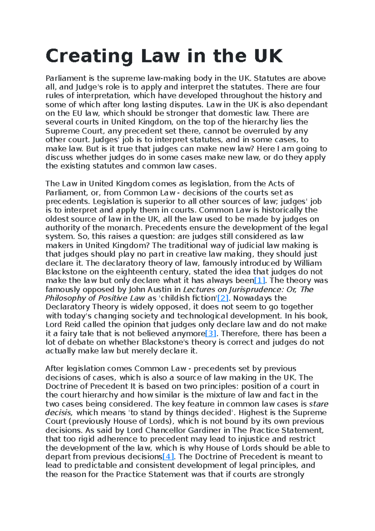 Creating Law in the UK - Grade: B - Creating Law in the UK Parliament ...