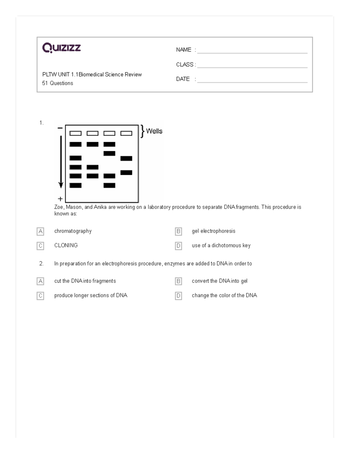 PLTW TEST Final - anatomy - PLTW UNIT 1 Science Review 51 Questions ...